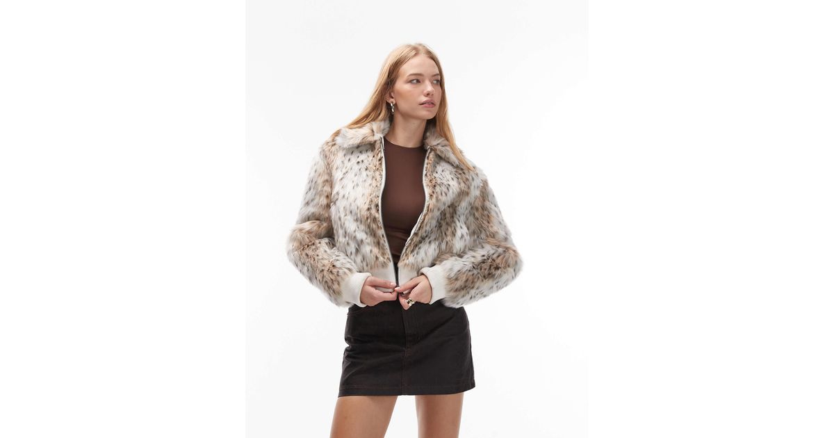 Collusion Faux Fur Snow Leopard Print Jacket in Natural | Lyst