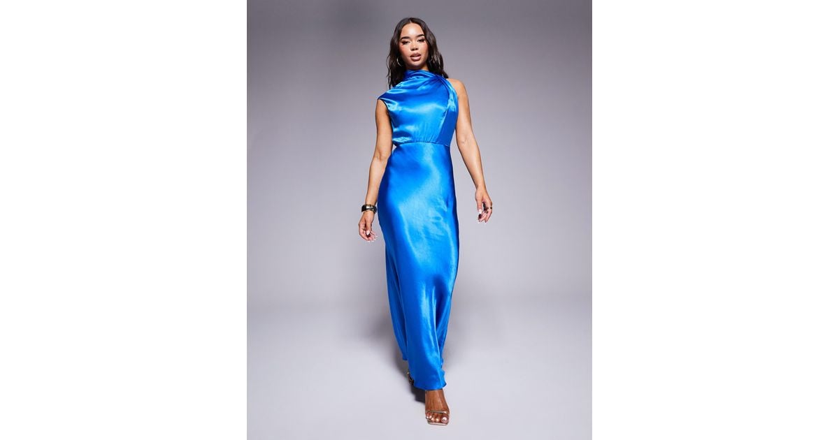 EVER NEW High Neck Satin Maxi Dress in Blue | Lyst