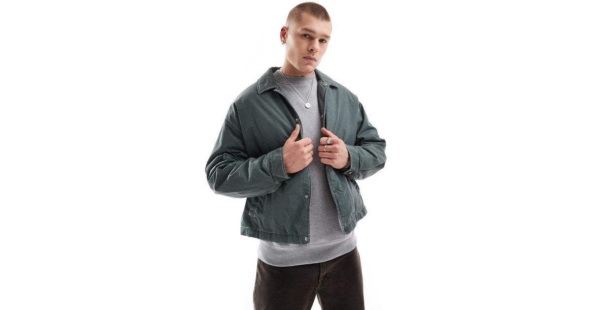 ASOS Oversized Cropped Jacket With Contrast Stitch And Wash in Gray for ...