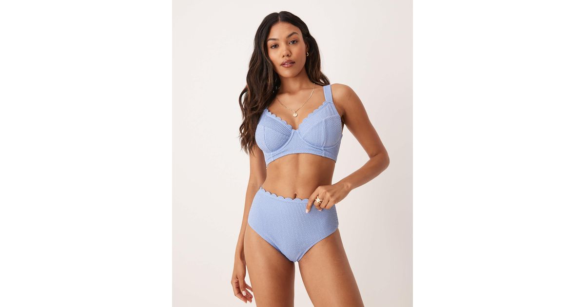 Peek & Beau Crinkle Underwire Bikini Top With Scallop Detail in Blue | Lyst