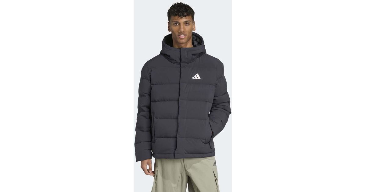 adidas Originals Helionic Climawarm Hooded Down Jacket in Grey for Men ...