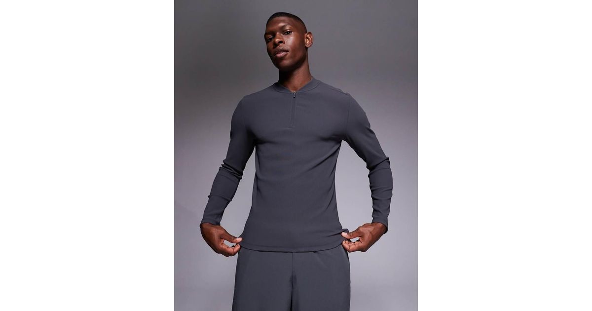 4505 Active Rib Slim Fit Long Sleeve Zip Up Running Top in Blue for Men ...
