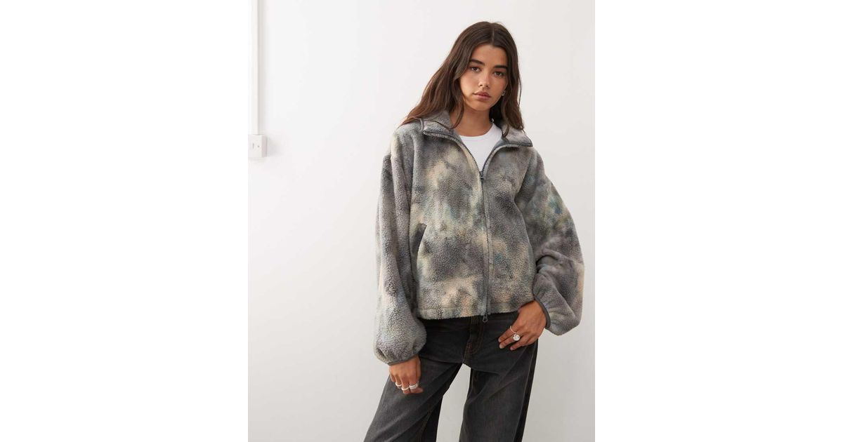 Weekday Oversized Borg Zip Fleece in Grey | Lyst UK