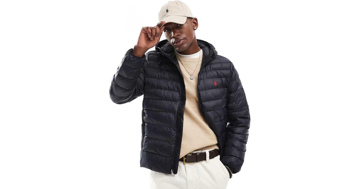 Polo Ralph Lauren Terra Chevron Icon Logo Lightweight Hooded Puffer ...