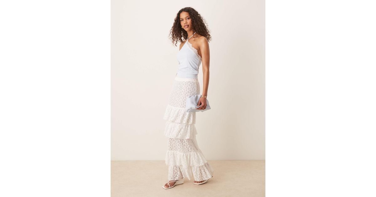 ASOS Lace Tiered Maxi Skirt in Natural | Lyst