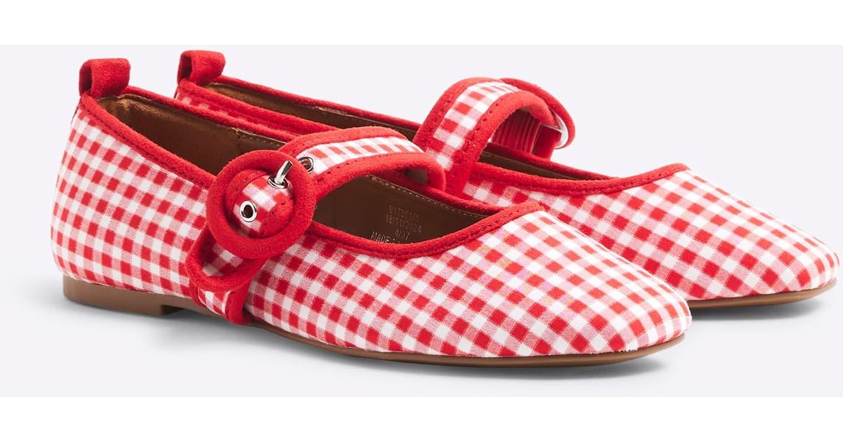 River Island Gingham Mary-jane Ballet Flats in Pink | Lyst