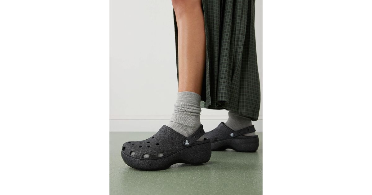 Crocs™ Croc Classic Platform Glitter Clogs in Black | Lyst