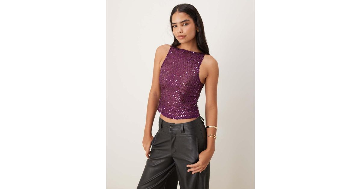 Motel Dudley Sequin Knit Singlet Top in Purple | Lyst UK