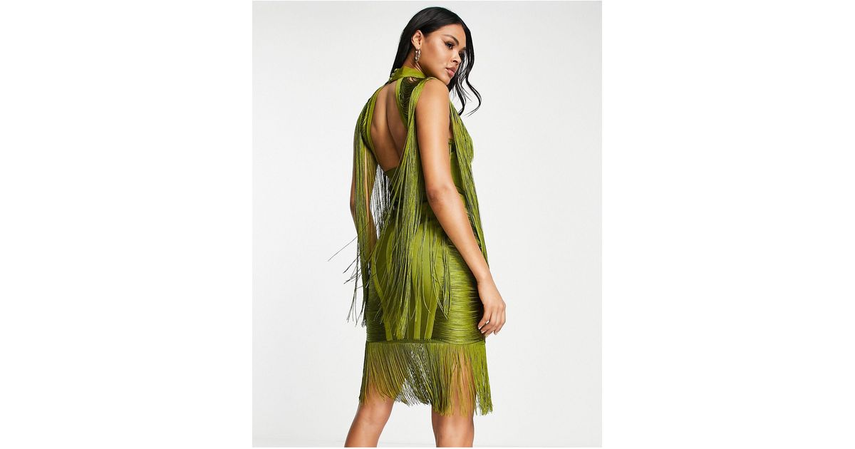 Asos Bandage Mini Dress With Fringe Detail In Green Lyst Uk