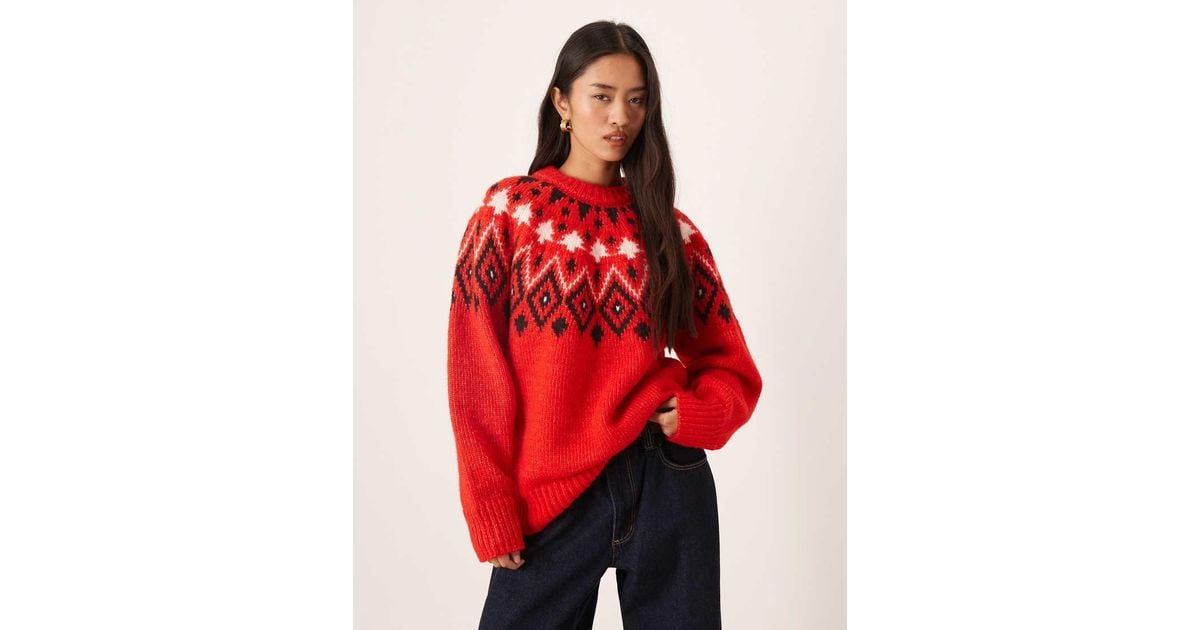 ASOS Fair Isle Christmas Tree Chunky Jumper in Red | Lyst UK