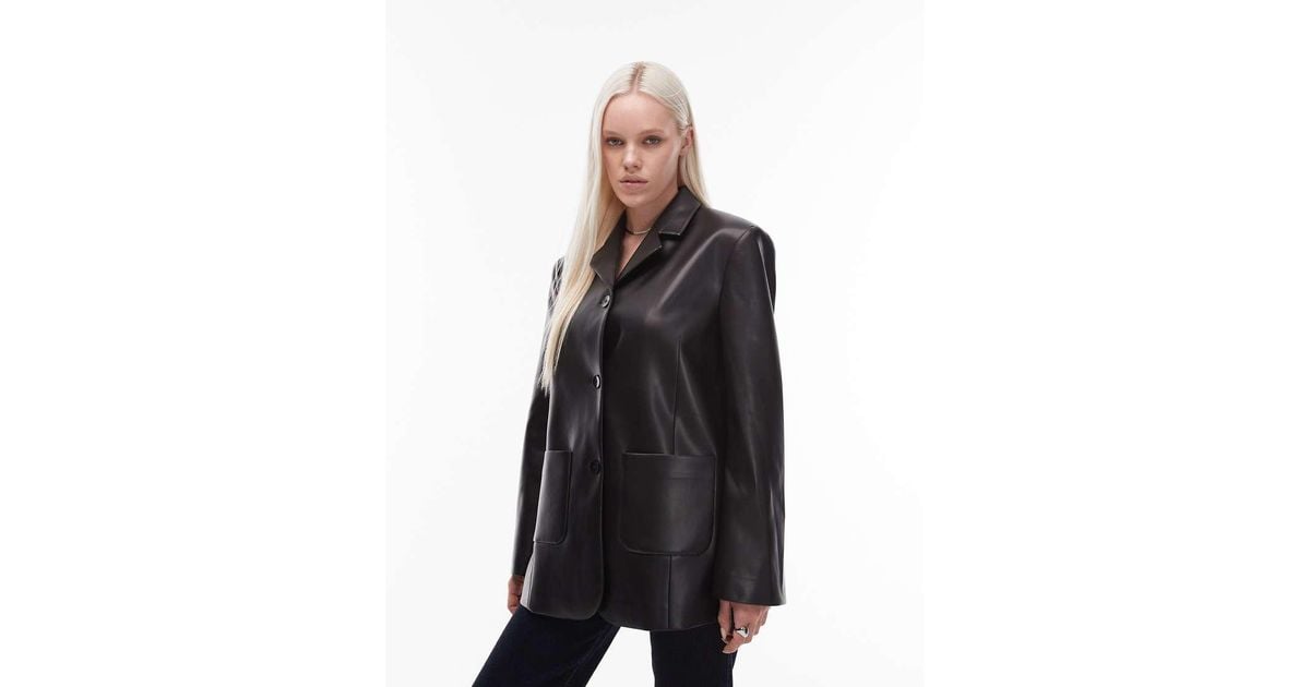 ASOS Faux Leather High Break Point Oversized Jacket in Black | Lyst UK