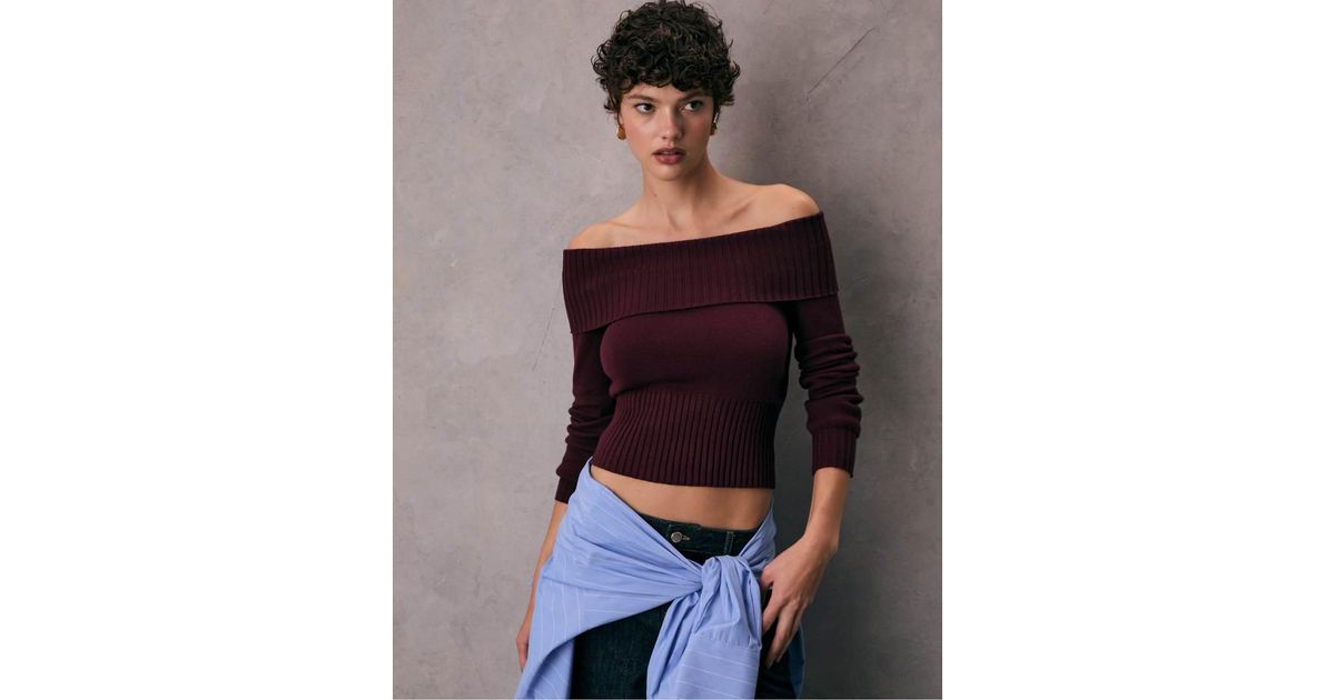 Stradivarius Exposed Shoulder Knit Sweater in Grey | Lyst UK