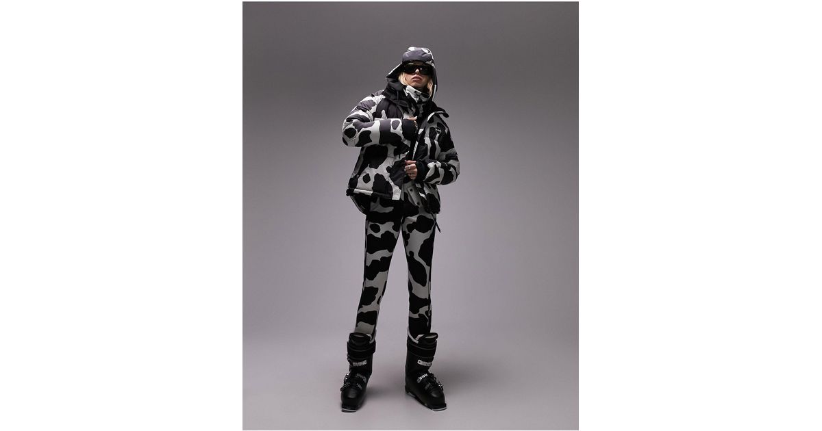 TOPSHOP Sno Cow Print Ski Puffer Jacket in Gray | Lyst