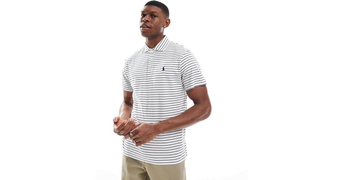 Polo Ralph Lauren Icon Logo Stripe Pima Cotton Custom Fit Polo Shirt in White for Men | Lyst