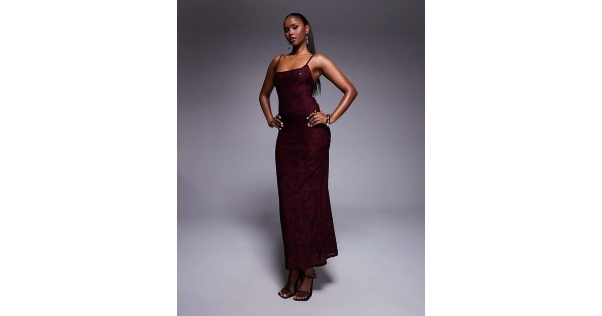 ASOS Cami Square Neckline Sheer Devore Midi Dress in Purple | Lyst