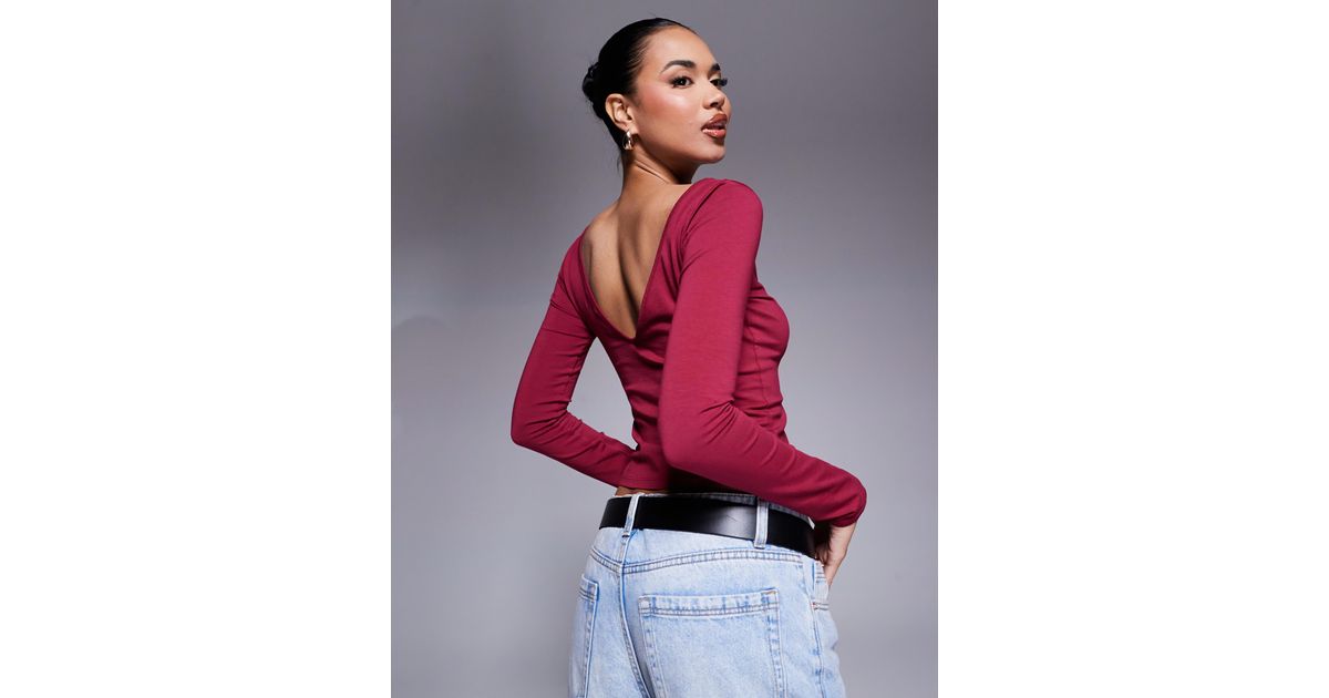 ASOS Acid Wash V Back Slash Neck Top in Red | Lyst