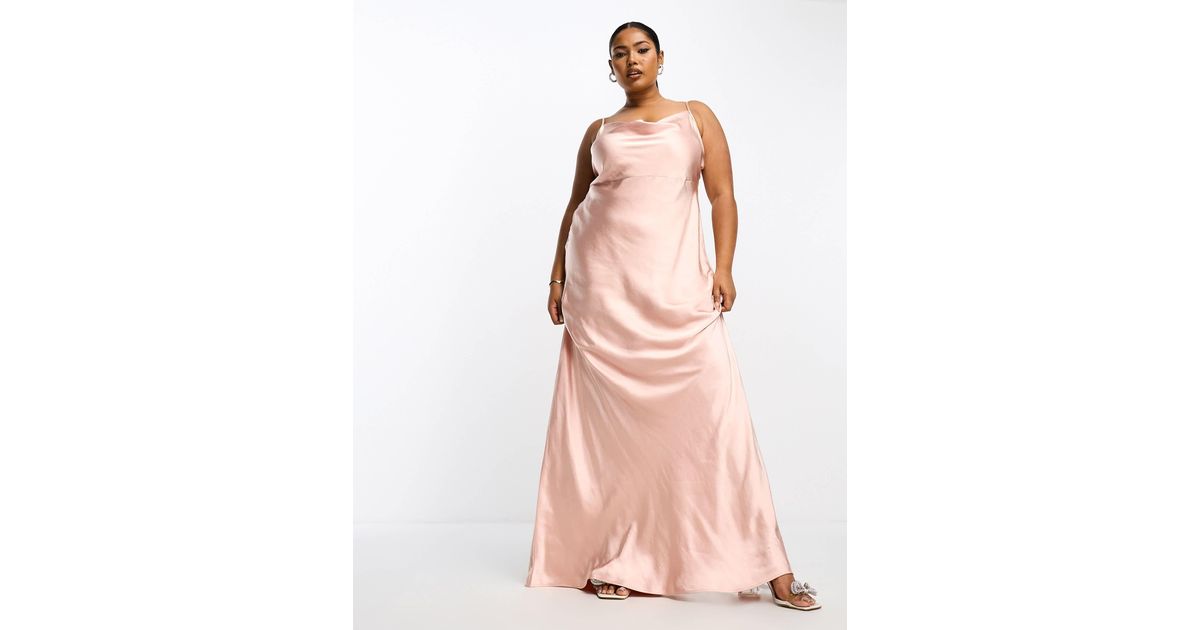 Pretty Lavish Curve Bridesmaid Keisha Cowl Neck Satin Maxi Dress in ...