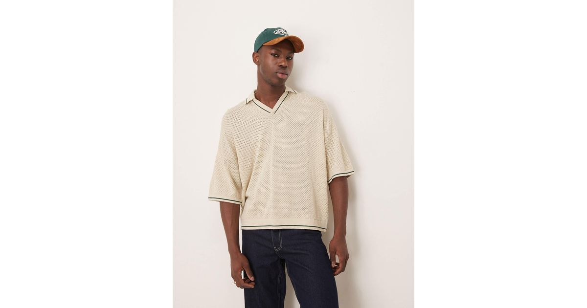 ASOS Oversized Boxy Fit Notch Neck Polo in Natural for Men | Lyst