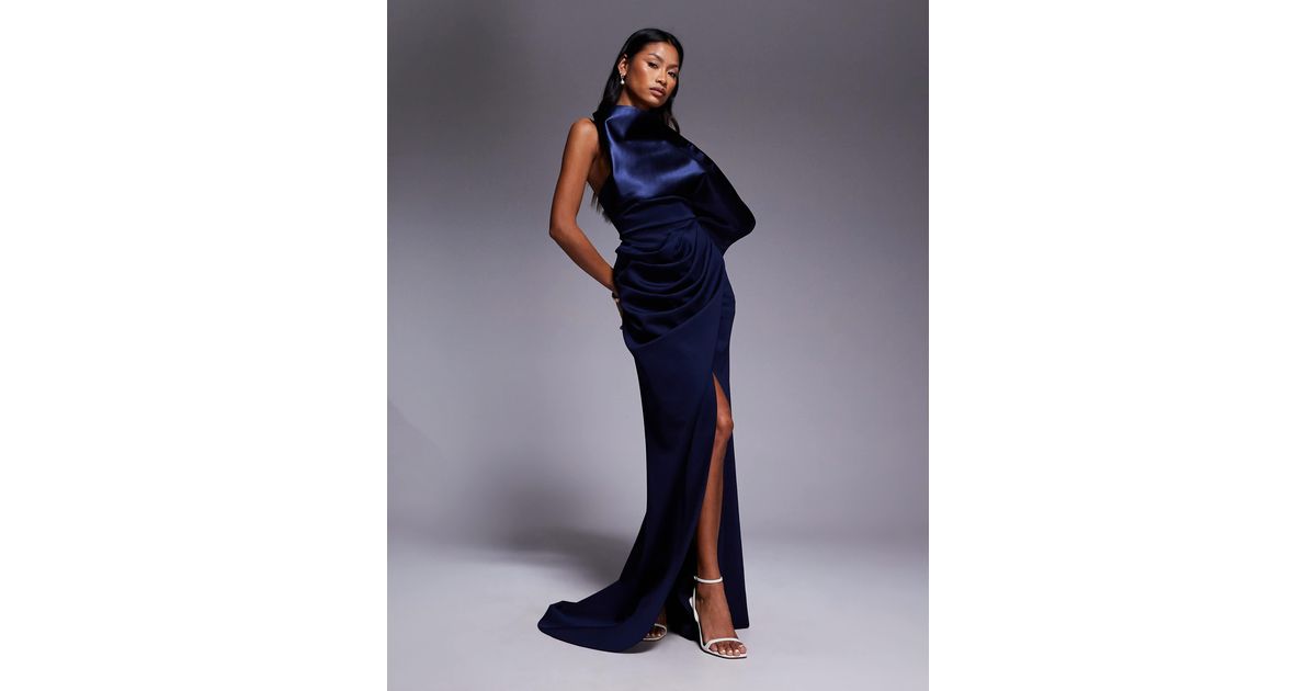 ASOS Premium Red Carpet Maxi Dress With High Hip Detailing in Blue | Lyst