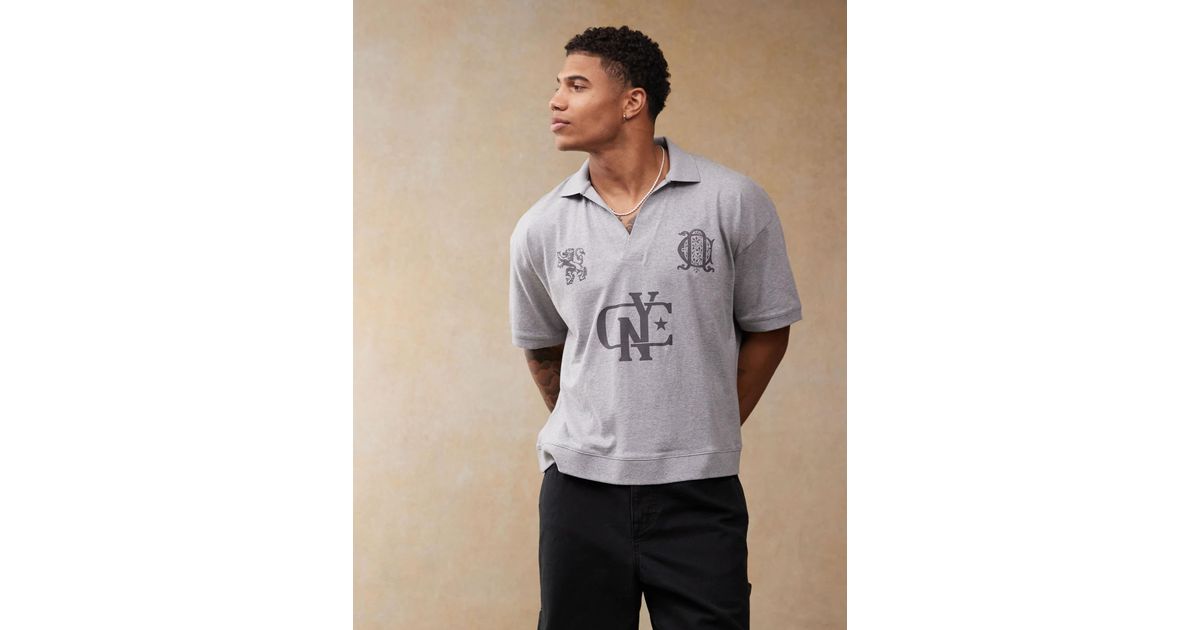 ASOS Boxy Oversized Polo With Sports Graphics in Gray for Men | Lyst