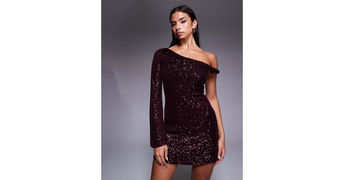 ASOS Sequin One-shoulder Mini Dress With Twist Detail in Red | Lyst UK