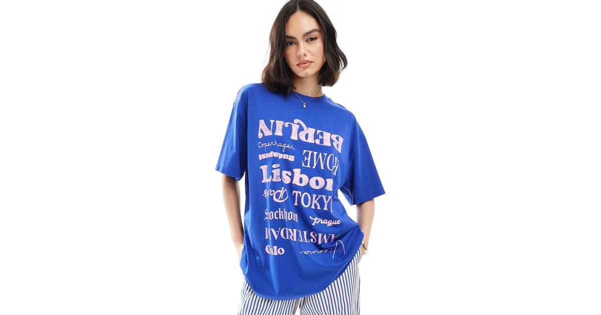ASOS Oversized T-shirt With Location Graphic in Blue | Lyst