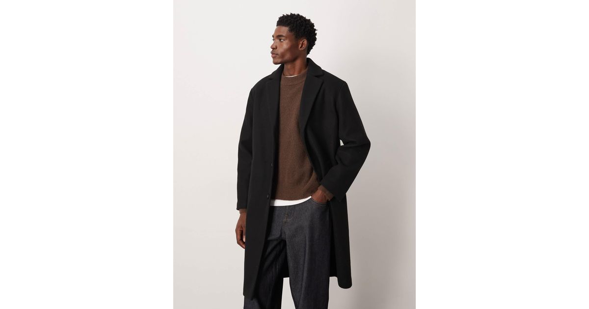 ASOS Wool Look Relaxed Longline Coat in Black for Men | Lyst