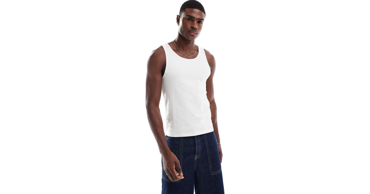 ASOS Muscle Vest With Mid Scoop Neck in White for Men | Lyst