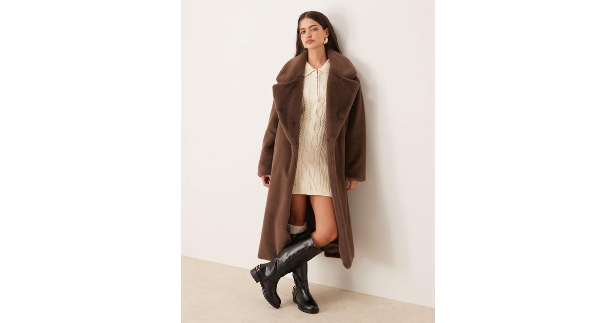 ASOS Longline Chuck On Faux Fur Coat in Natural | Lyst