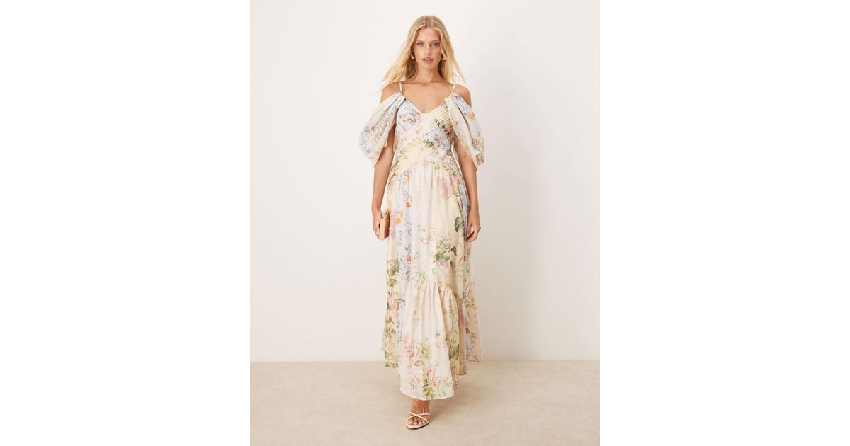 ASOS Pleat Bodice Maxi Dress With Full Skirt in Natural | Lyst
