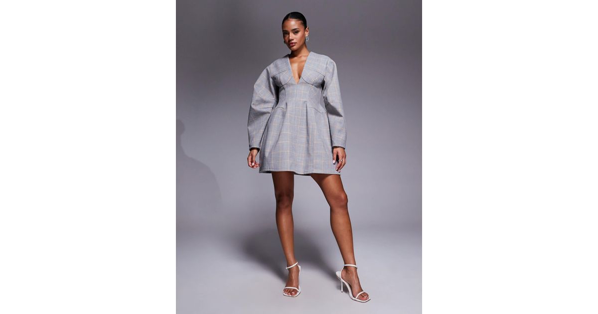 ASOS Structured Dome Sleeve Plunge Mini Dress With Cup Seam Detailing ...