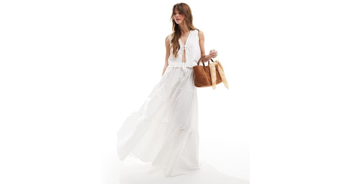 ASOS Tiered Boho Maxi Skirt in White | Lyst UK