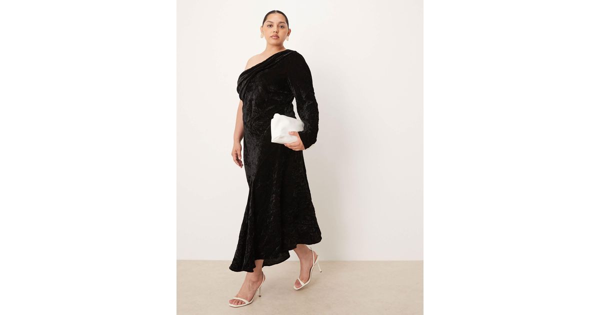 ASOS Asos Design Curve Velvet Asymmetric Draped Maxi Dress in Black | Lyst