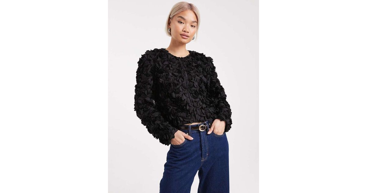 French Connection Verity 3d Textured Floral Jacket in Black | Lyst UK