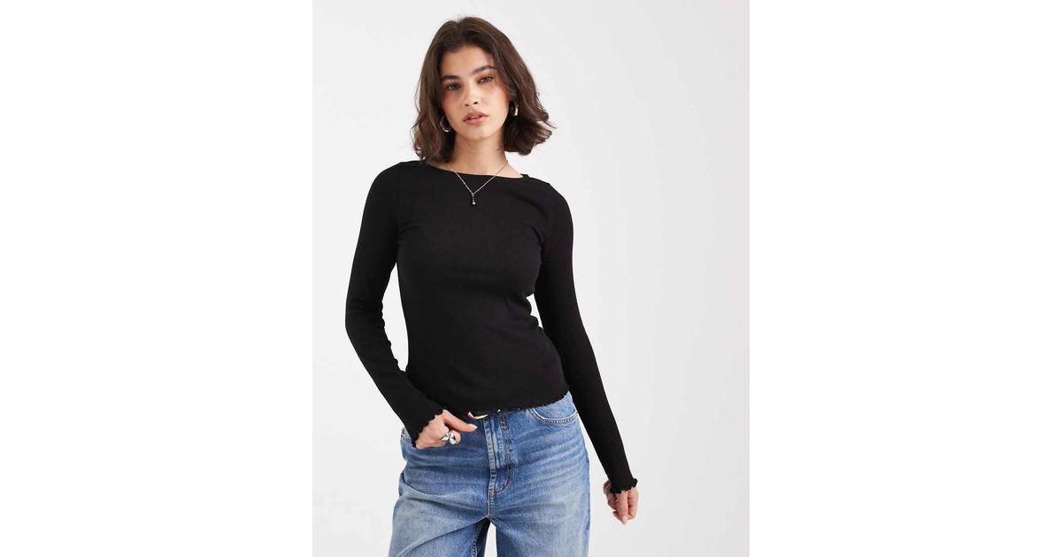 New Look Lettuce Edge Long Sleeve Top in Black | Lyst UK