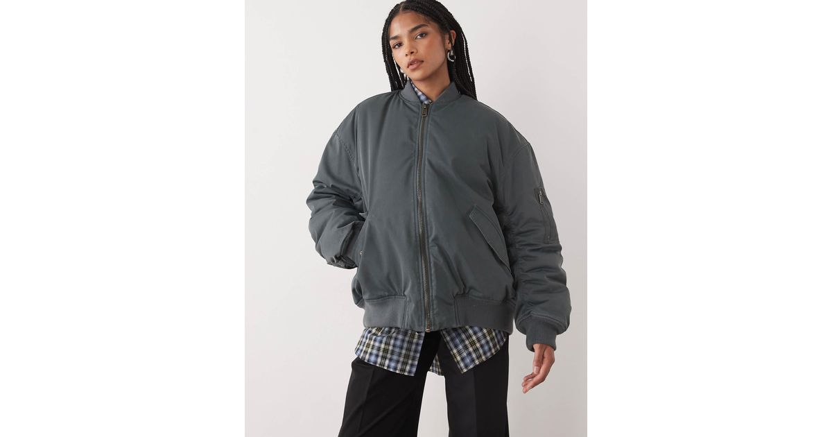 Weekday Oversized Bomber Jacket in Gray | Lyst