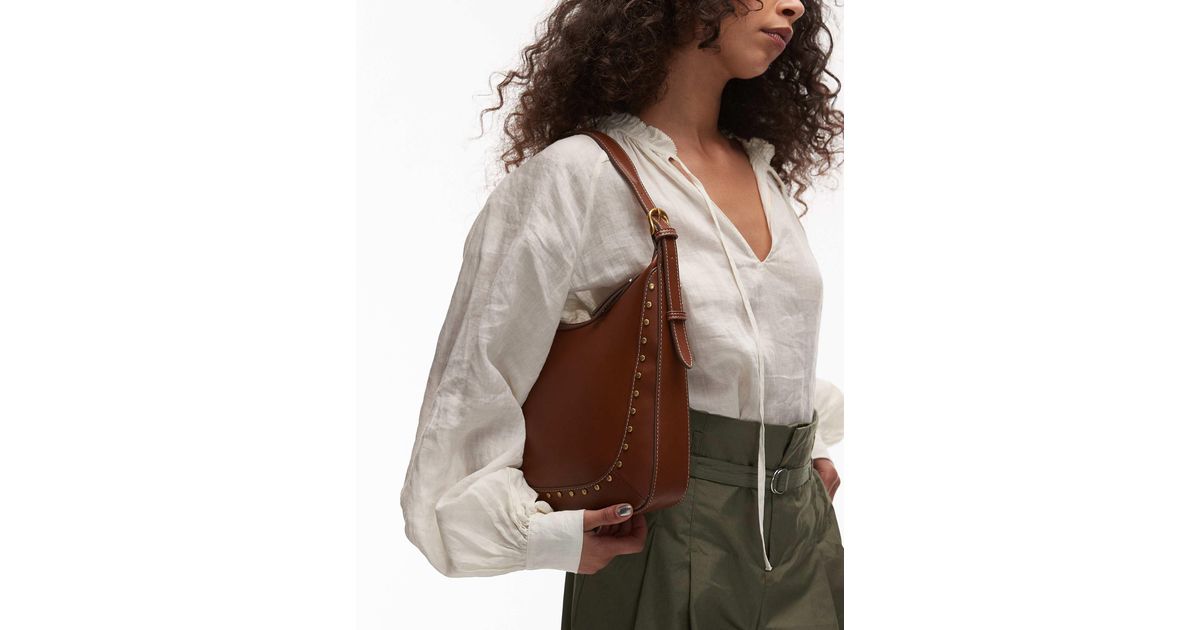 Mango Gold Stud Detail Large Shoulder Bag in Brown | Lyst