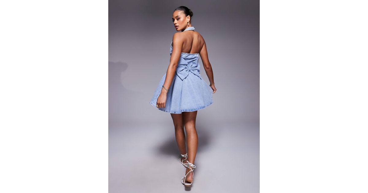 River Island Open Back Bow Detailed Mini Dress in Blue | Lyst