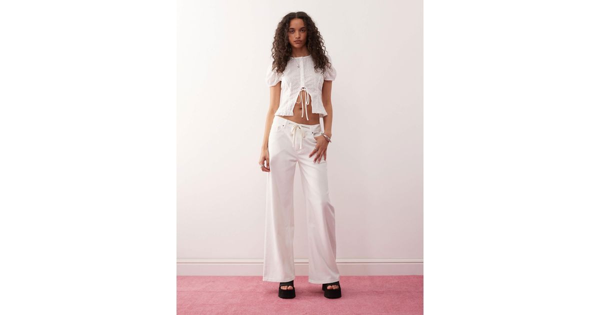 Lioness Low Rise Wide Leg Tie Detail Jean Co-ord in Pink | Lyst