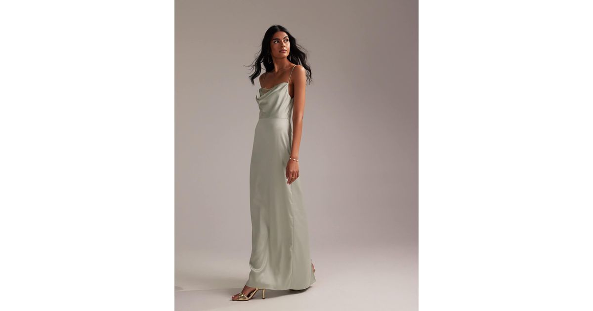 ASOS Bridesmaids Lace Detail Column Satin Maxi Dress in Brown | Lyst