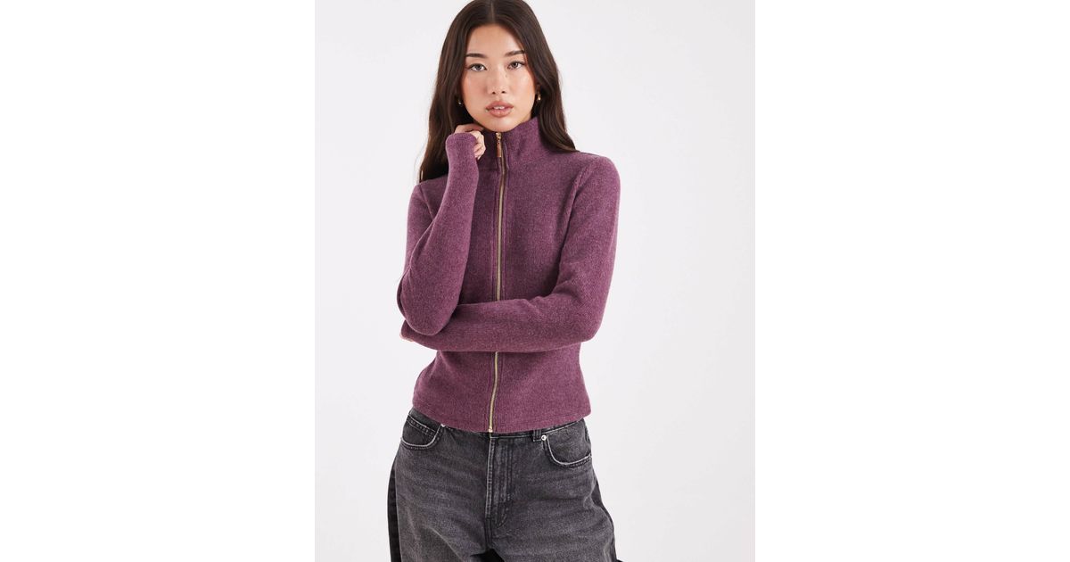 ASOS Super Soft Zip Through Funnel Neck Jacket Cor Ord in Purple | Lyst