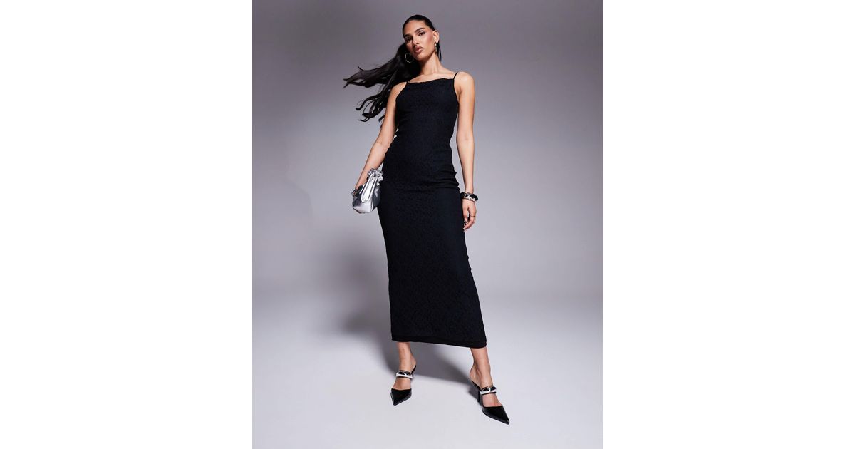ASOS Cowl Neck Cami Lace Maxi Dress With Mesh Panel in Black | Lyst