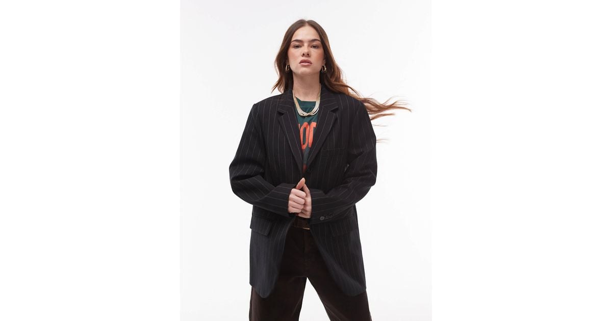 TOPSHOP High Break Tailored Blazer in Black | Lyst