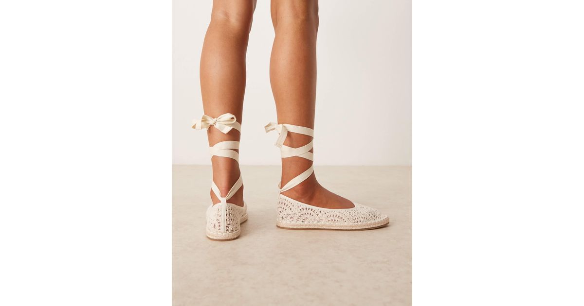 Mango Crochet Ballet Pumps in Natural | Lyst