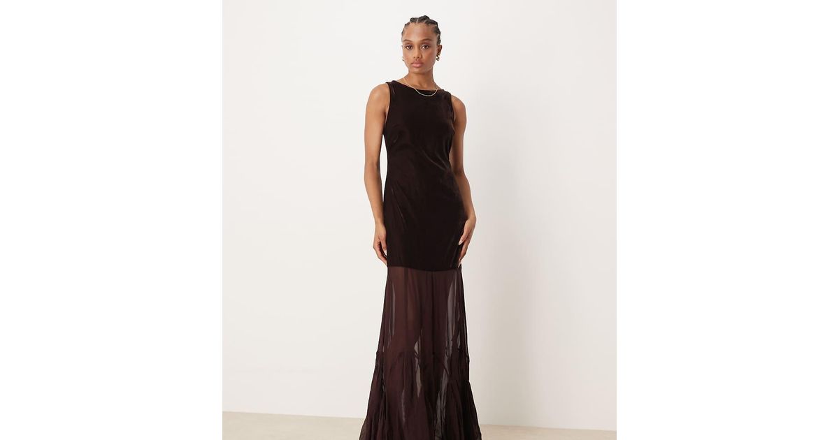 ASOS Asos Design Tall Drop Waist Velvet Maxi Dress With Sheer Godet ...