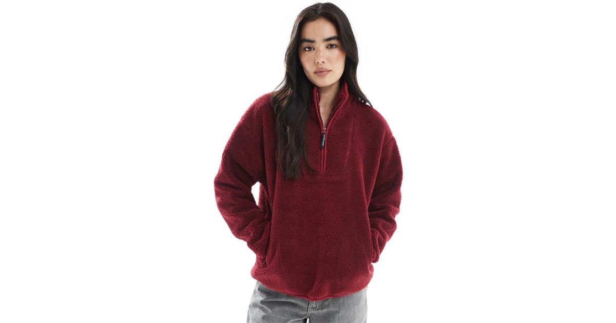 South Beach Ladies Borg Jacket Borg Quarter Zip Jacket in Red | Lyst UK