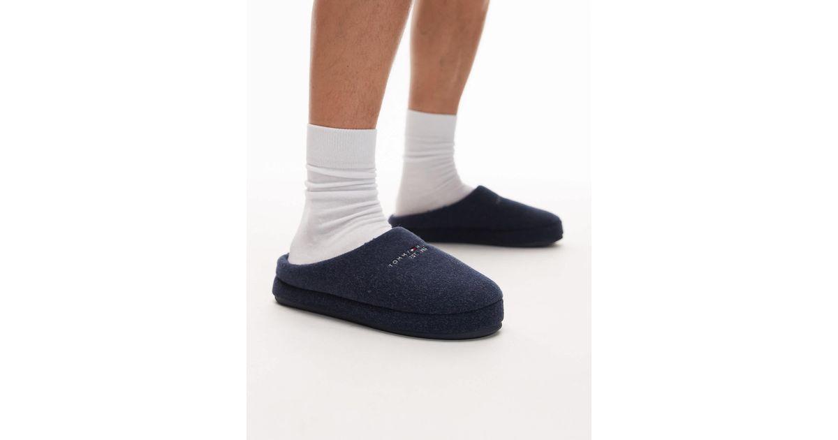 Tommy Hilfiger Linear Logo Slippers in Blue for Men | Lyst