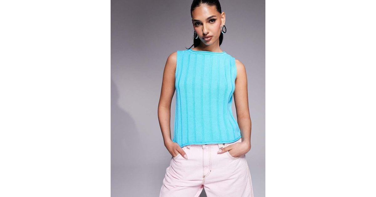 ASOS Knit Wide Rib Tank Top in Blue | Lyst UK