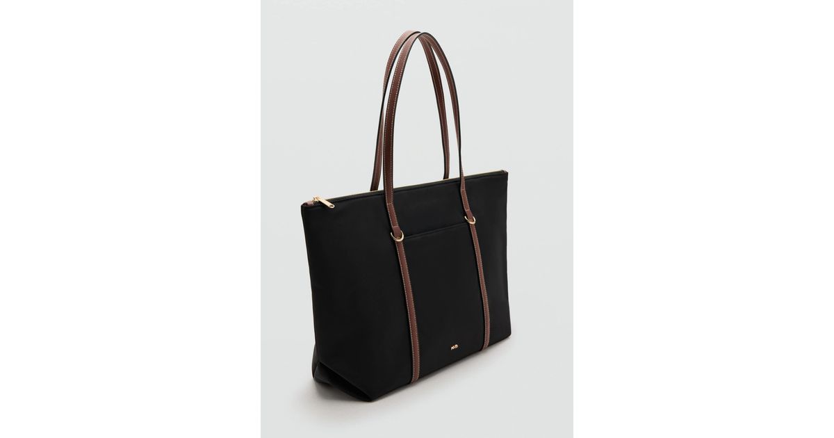 Mango Classic Tote Bag With Contrast Straps in Black | Lyst
