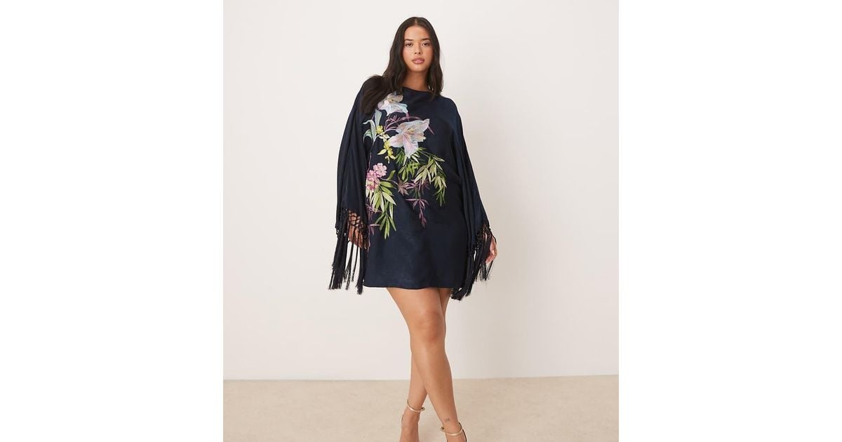 ASOS Asos Design Curve Floral Embroidered Long Sleeve Mini Dress With ...